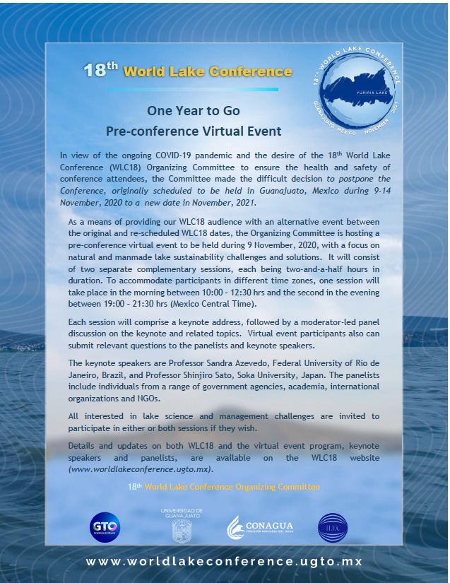 18th World Lake Conference One Year to Go Pre-conference Virtual Event ...